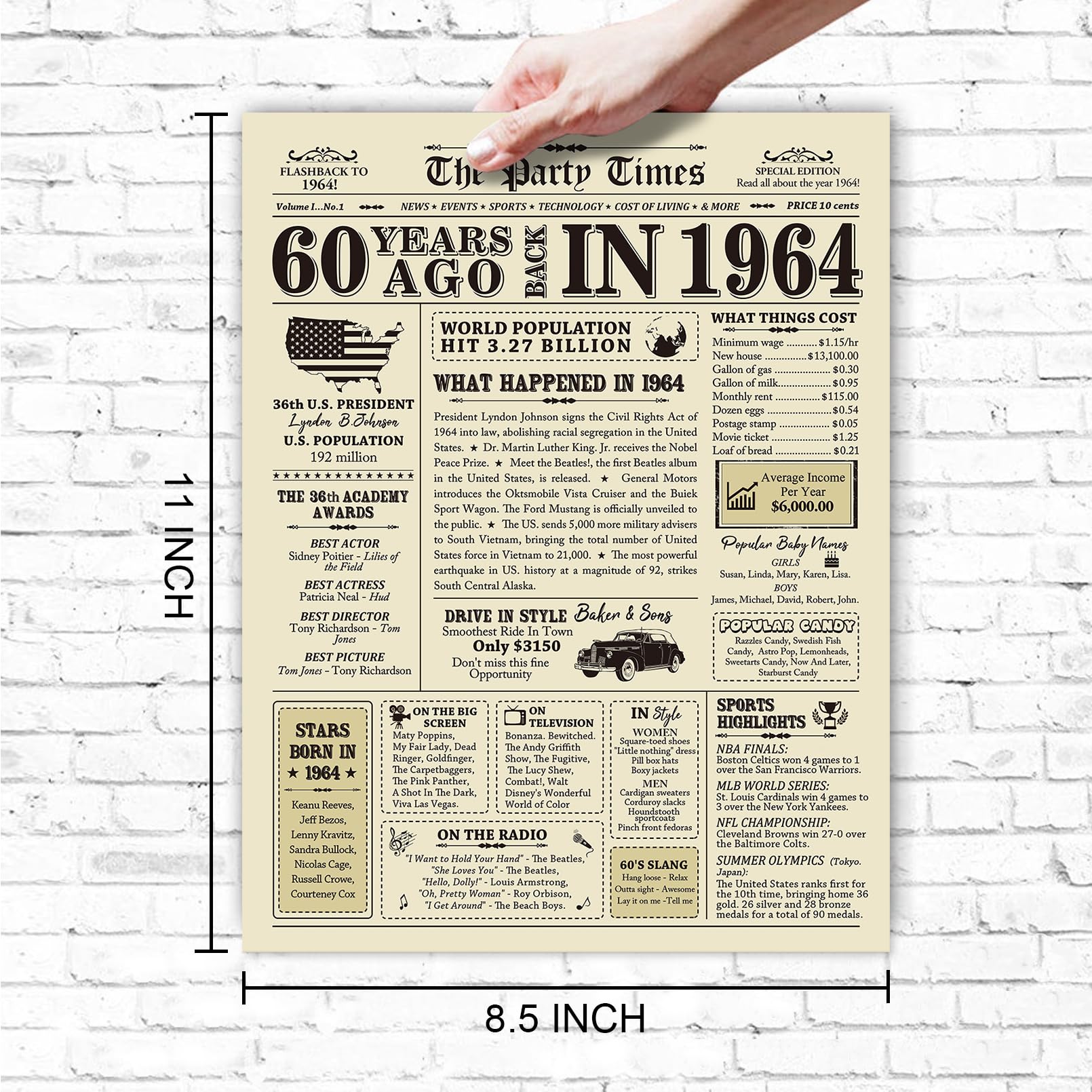 Ogeby Funny 60th Birthday Gifts for Women Men, Jumbo Back in 1964 Birthday Gifts Card, Vintage 60 Year Old Gifts for Dad Mom Grandma, Happy 60th Wedding Anniversary Cards Gifts