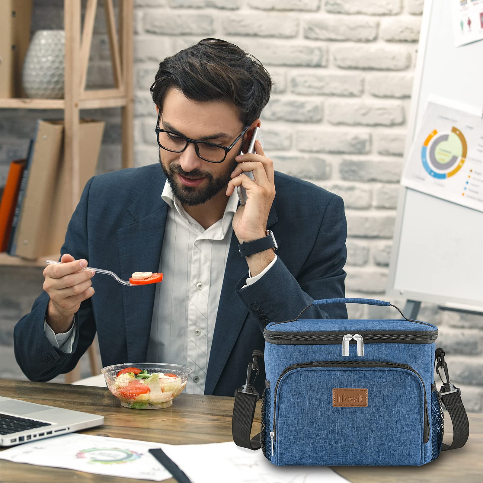 Lifewit Reusable Insulated Lunch Bag for Men, Lunch Box Women, Portable Cooler Freezable Soft Lunchbox Leakproof with Adjustable Shoulder Strap for Adult for Work Picnic or Travel, Dark Blue 9L