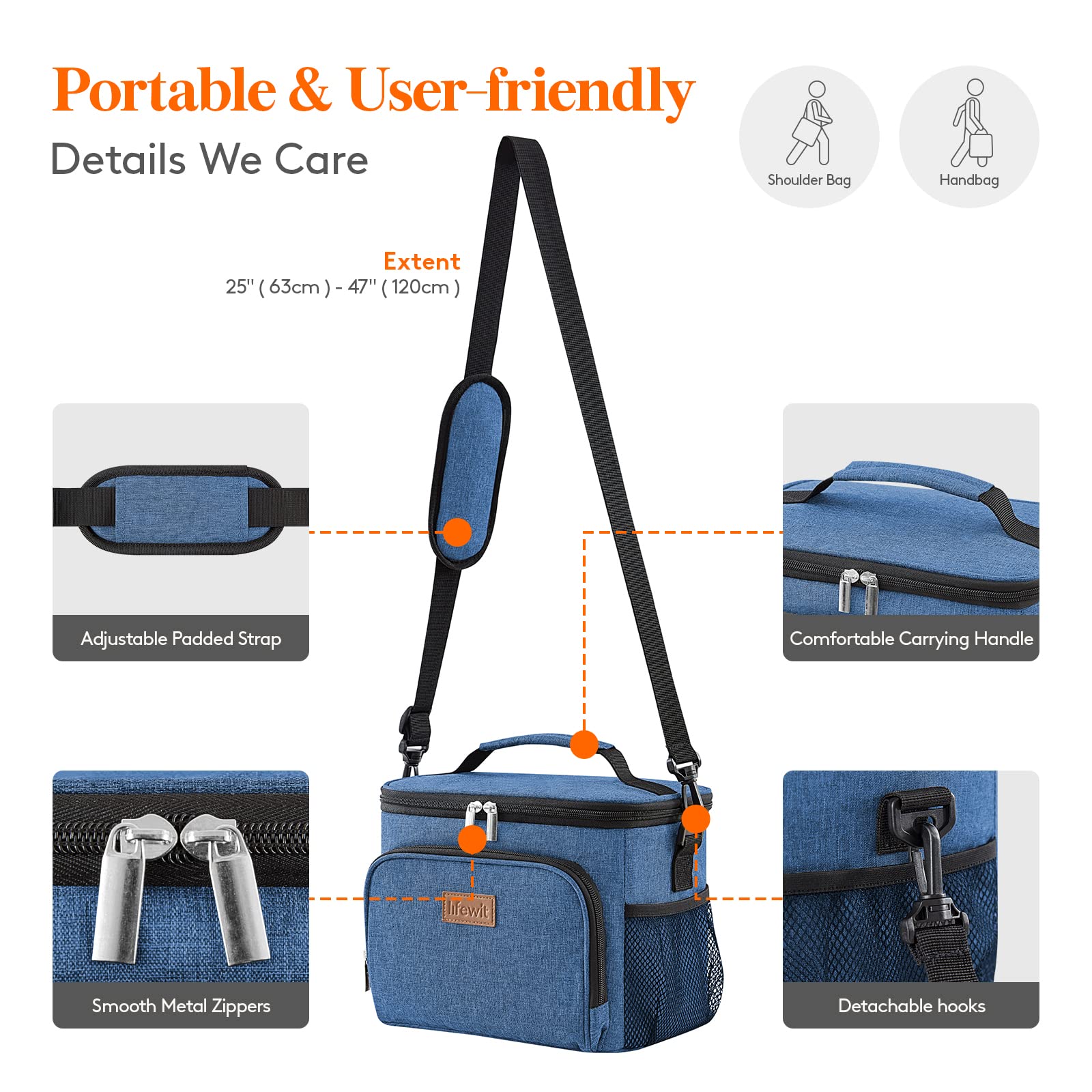 Lifewit Reusable Insulated Lunch Bag for Men, Lunch Box Women, Portable Cooler Freezable Soft Lunchbox Leakproof with Adjustable Shoulder Strap for Adult for Work Picnic or Travel, Dark Blue 9L