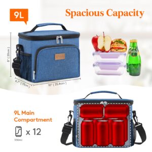 Lifewit Reusable Insulated Lunch Bag for Men, Lunch Box Women, Portable Cooler Freezable Soft Lunchbox Leakproof with Adjustable Shoulder Strap for Adult for Work Picnic or Travel, Dark Blue 9L