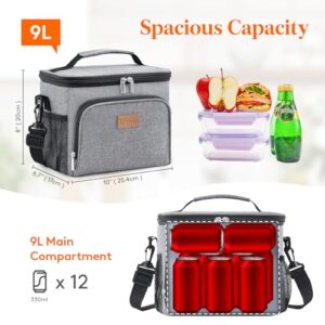 Lifewit Reusable Insulated Lunch Bag for Men, Lunch Box Women, Portable Cooler Freezable Soft Lunchbox Leakproof with Adjustable Shoulder Strap for Adult for Work Picnic or Travel, Grey 9L