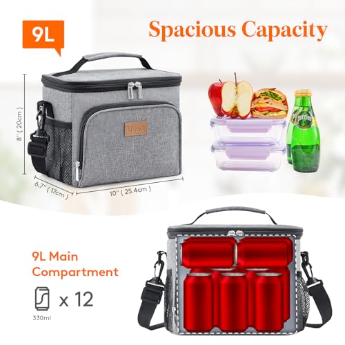 Lifewit Reusable Insulated Lunch Bag for Men, Lunch Box Women, Portable Cooler Freezable Soft Lunchbox Leakproof with Adjustable Shoulder Strap for Adult for Work Picnic or Travel, Grey 9L