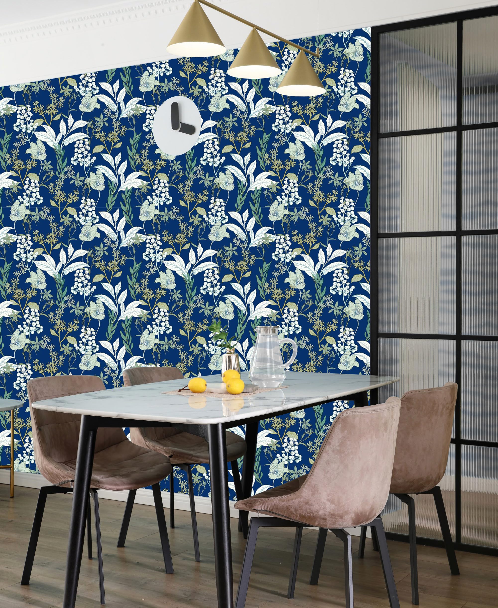 Yasinet Peel and Stick Wallpaper Boho Blue Wallpaper Removable Floral Self-Adhesive Contact Paper Vintage Blue Wallpaper for Walls Bedroom Vinyl Rolls 15.75inch × 78.7 inch