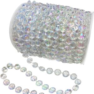 jishi 99ft crystal beads garland strand, iridescent clear acrylic diamond beads string roll for crafts, beaded curtains, wedding party decorations, plastic crystal garland for christmas tree ornaments