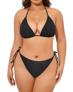 tempt me women plus size triangle bikini string two piece halter tie side swimsuit black 14 plus