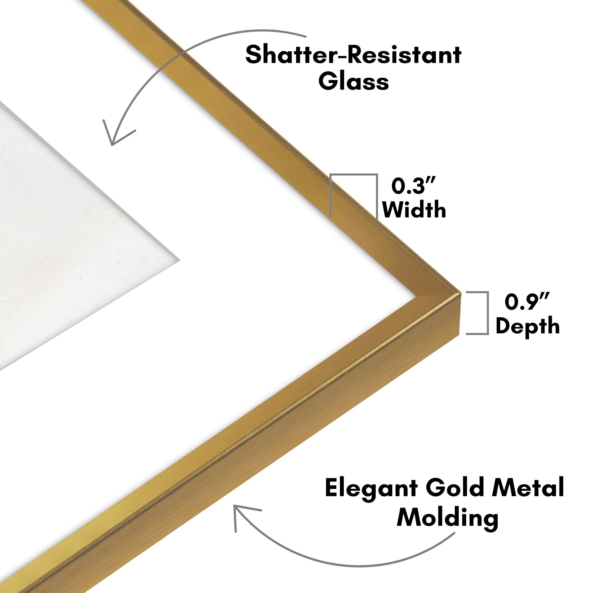 Americanflat Aluminum 11x14 Picture Frame in Gold - Use as 8x10 Picture Frame with Mat or 11x14 Frame Without Mat - Shatter Resistant Glass with Built-in Hanging Hardware for Wall