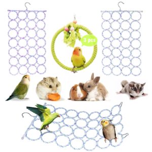 sysmashing 3 pack swing hanging toys,bird climbing rope net ladders small medium pet activity toy suitable for parakeet,cockatiel,cockatoo,hamster,rat,ferret(random color)