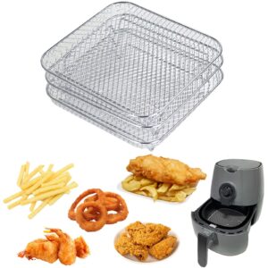 homaisson air fryer racks, three stackable 7.8 inch air fryer racks for 4.2qt - 5.8qt air fryers, stainless steel dehydrator air flow racks for ninja, gowise, phillips air fryers, ovens, press cookers (square)