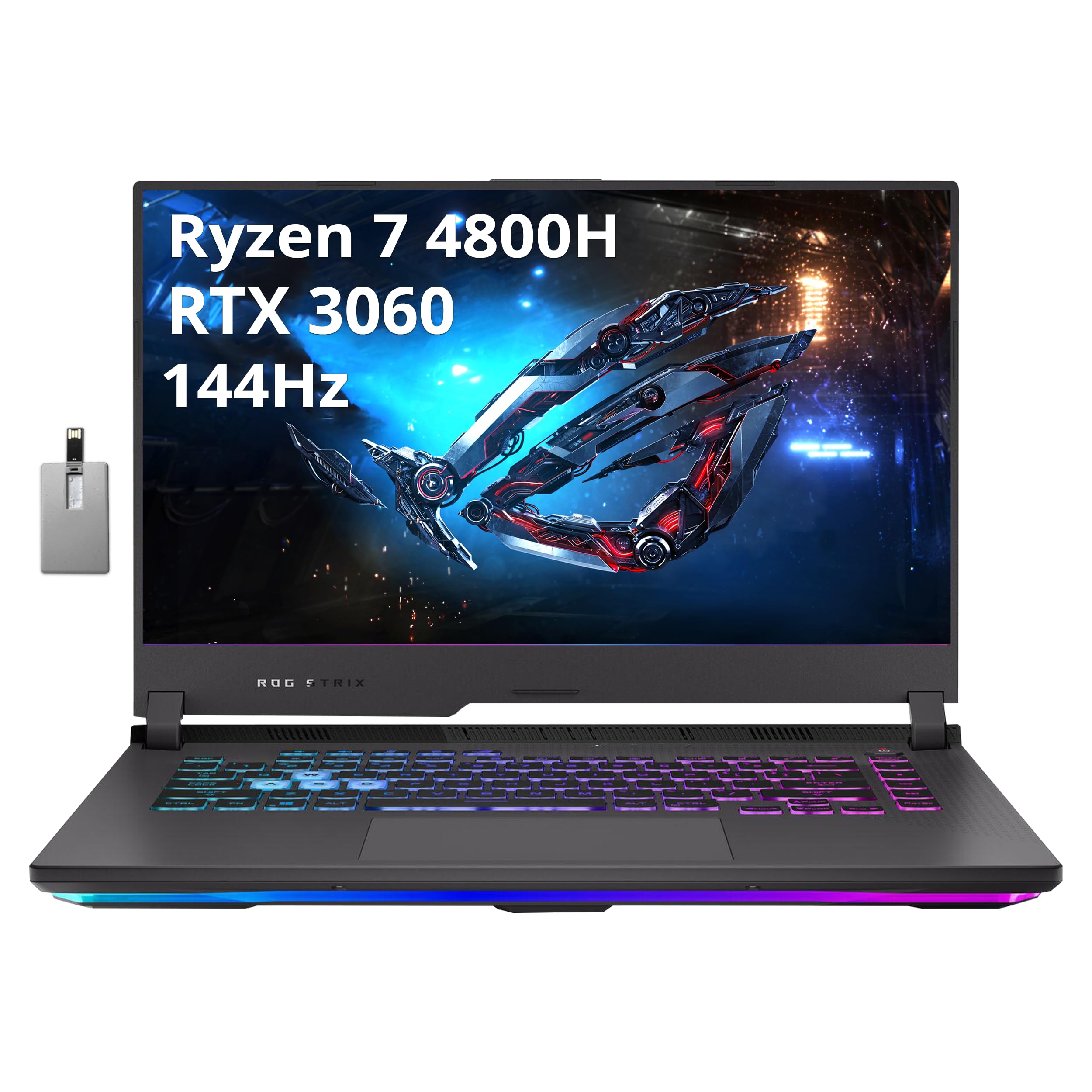 ASUS ROG Strix G15 Gaming Laptop, 15.6" FHD 144Hz Display, AMD Ryzen 7-4800H, 16GB RAM, 1TB PCIe SSD, RGB Backlit Keyboard, GeForce RTX 3060 6G, Wi-Fi 6, Win 11 Pro, Gray, 32GB USB Card