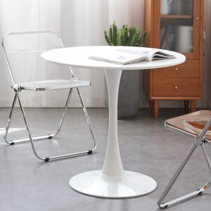 miino round modern style solid wood dining table dining furniture with tulip base, small table for office small coffee table for 2, white, 23.6" w