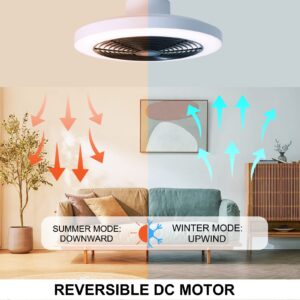 Rough sailor 19.7" Modern Ceiling Fan, Dimmable Low Profile Ceiling Fan, Stepless Colour Temperature Change and 6-Speed Bladeless Ceiling Fan, Black LED Ceiling Fan Lights