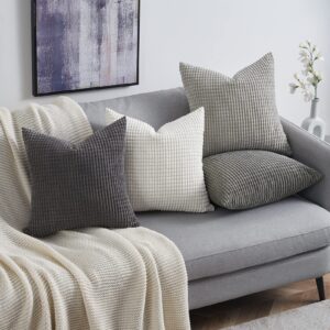 Topfinel Grey Couch Pillow Covers for Living Room 45x45 cm Set of 4,Mid Century Modern White Neutral Corduroy Corn Throw Pillows,Rustic Square Bench Chair Cushion(18 Inch/Dark Gray)