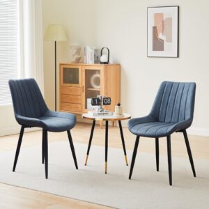 CLIPOP Faux Leather Dining Chairs Set of 4, Mid Century Modern Kitchen Chair, Pu Leather Dining Chair with Metal Leg, High Back, Armless Upholstered Leisure Side Chair for Dining Room Lounge, Blue