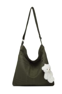 covelin womens canvas bag with bear pendant crossbody purse top zip shoulder handbag army green