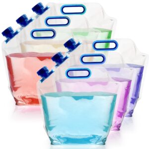 avla 6 pack collapsible water container bag, 1.5 gal clear plastic foldable storage jug, no-leak freezable camping carrier tank, folding hiking hydration canteen for outdoor sport riding mountaineer