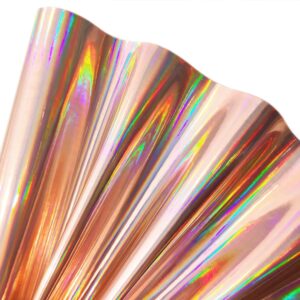 11.8"x53" holographic faux leather fabric, mirror reflective vinyl for diy hair bows bags sewing crafts (champagne gold)