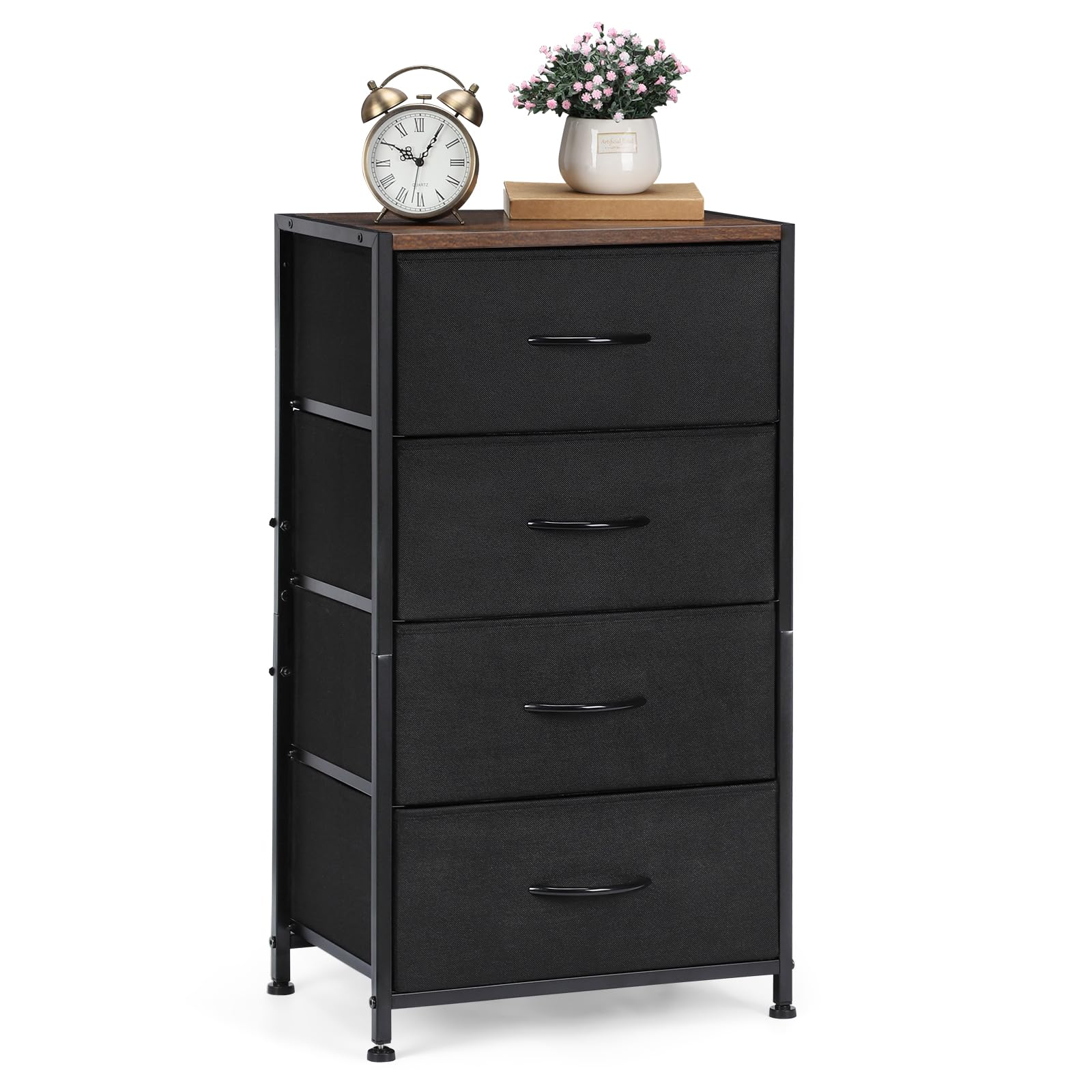 LIANTRAL Dresser for Bedroom, Fabric Dresser with 4 Drawers, Small Chests of Drawers for Closet, Living Room, Hallway, Entryway, Dorm, Storage Tower with Sturdy Steel Frame & Wood Top, Black