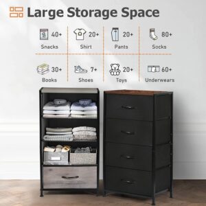 LIANTRAL Dresser for Bedroom, Fabric Dresser with 4 Drawers, Small Chests of Drawers for Closet, Living Room, Hallway, Entryway, Dorm, Storage Tower with Sturdy Steel Frame & Wood Top, Black