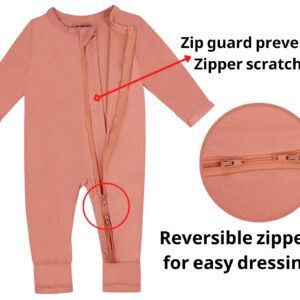 GUISBY Rayon Baby Romper, Soft Long Sleeve with 2-way Zippers Pajamas Orange-Pink 3-6 Months