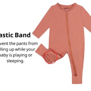 GUISBY Rayon Baby Romper, Soft Long Sleeve with 2-way Zippers Pajamas Orange-Pink 3-6 Months