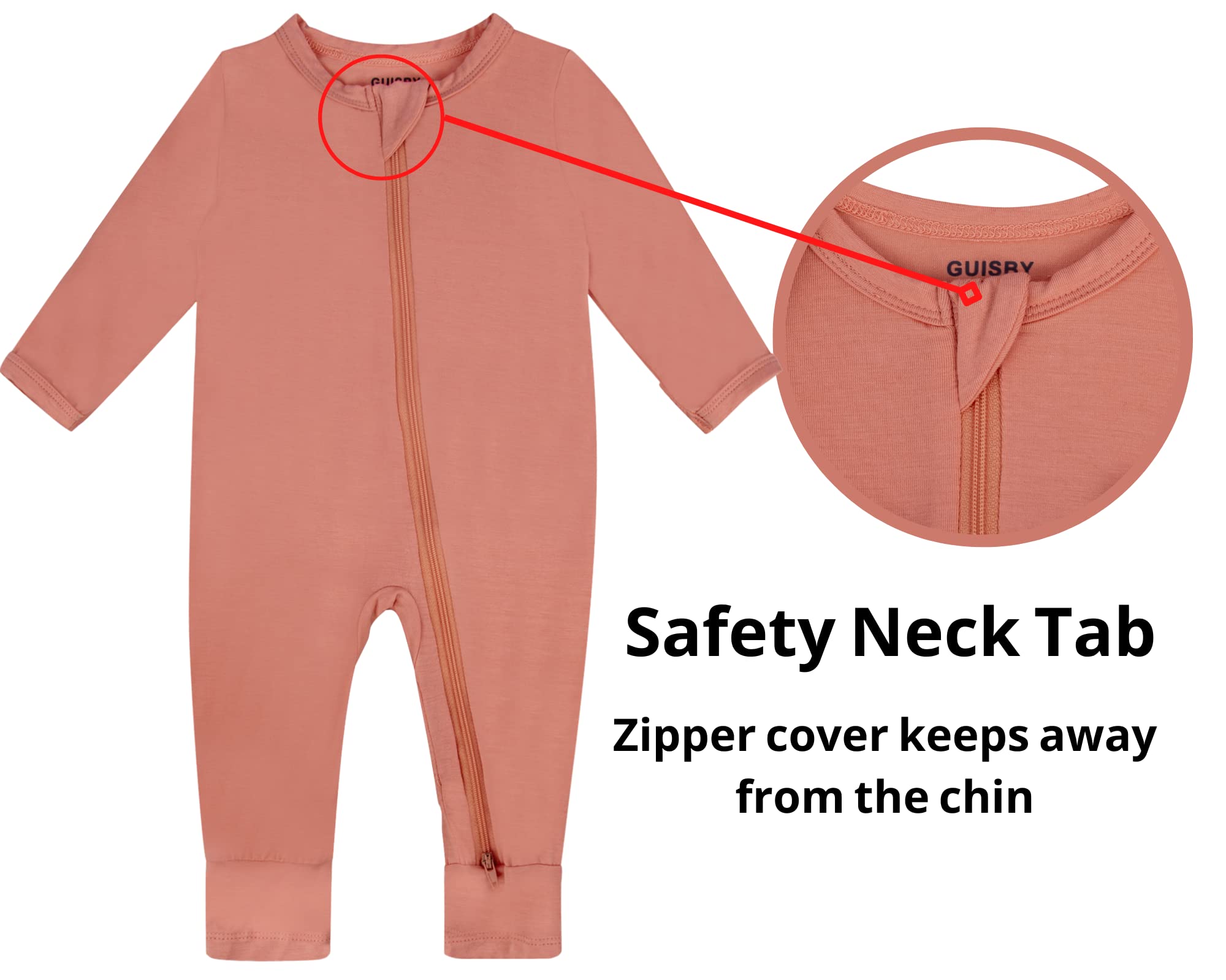 GUISBY Rayon Baby Romper, Soft Long Sleeve with 2-way Zippers Pajamas Orange-Pink 3-6 Months