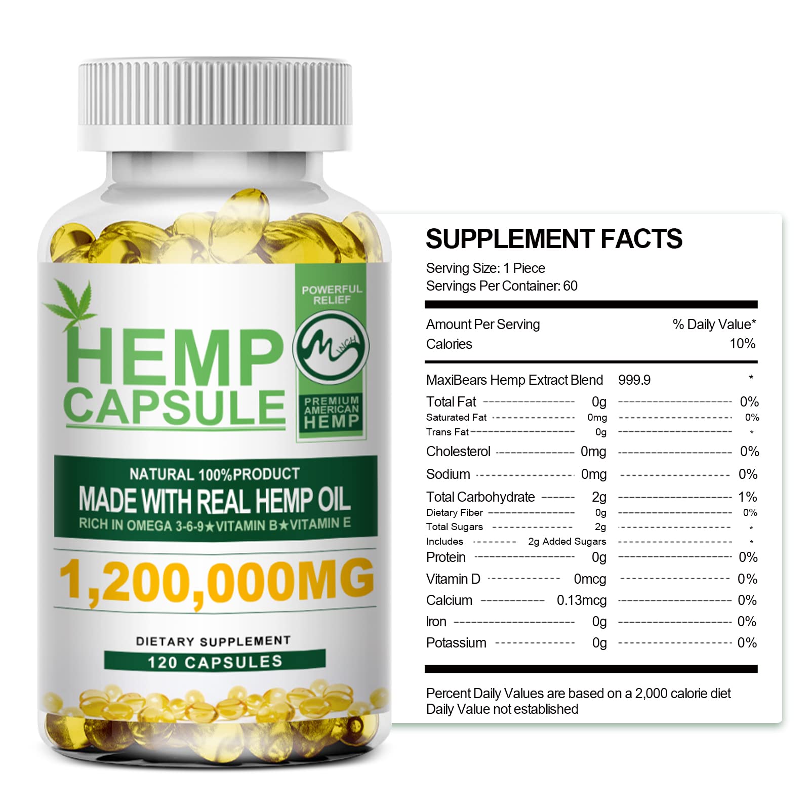 Hemp Oil Capsules - 120 Veggie Softgels