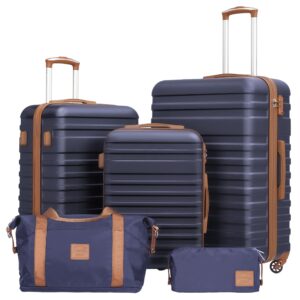 coolife suitcase set 3 piece luggage set carry on hardside luggage with tsa lock spinner wheels (navy, 5 piece set)