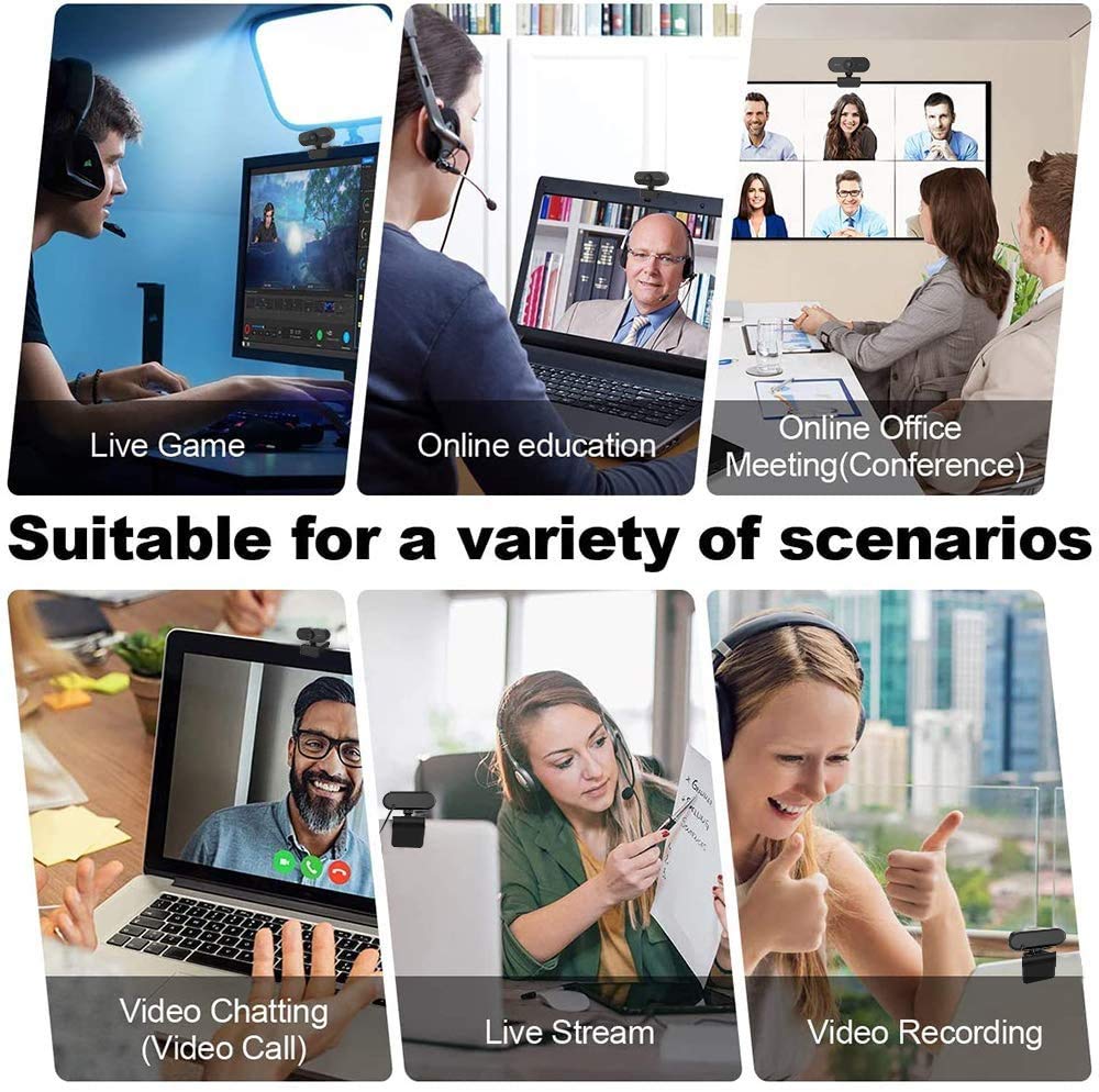 QEBIDUM Computer Camera PC Webcam Full HD 1080p 360 Degrees Wide Angle 30fps Video USB Web Cam with Microphone for Mac Laptop Desktop Conferencing Chatting and Live Streaming