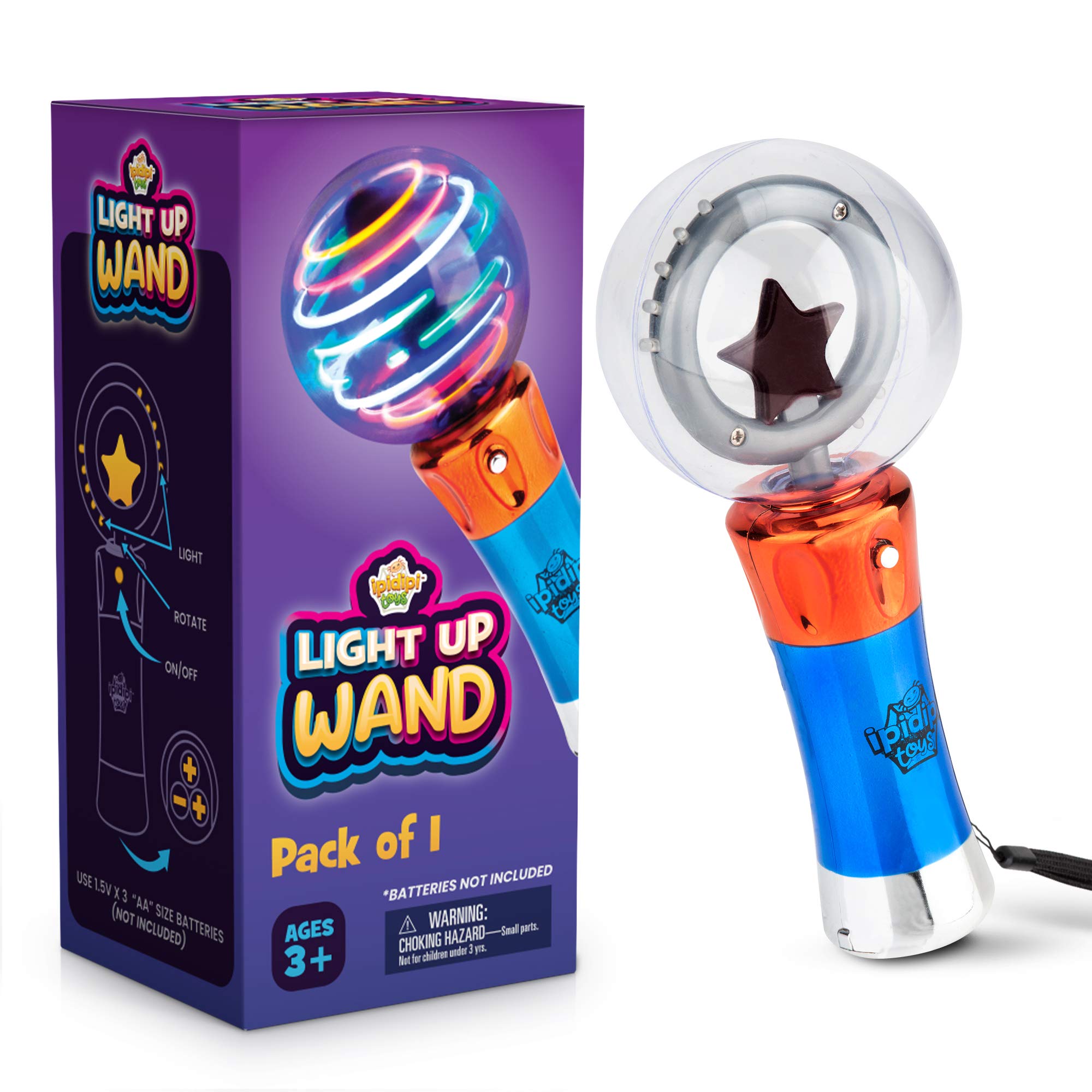 IPIDIPI TOYS Spinning Light Up Wand for Kids - Light Up Spinner Toy, Spinning Globe Toy, Special Needs Sensory Toys for Children with Autism, 4th of July Toys (Pack of 2)