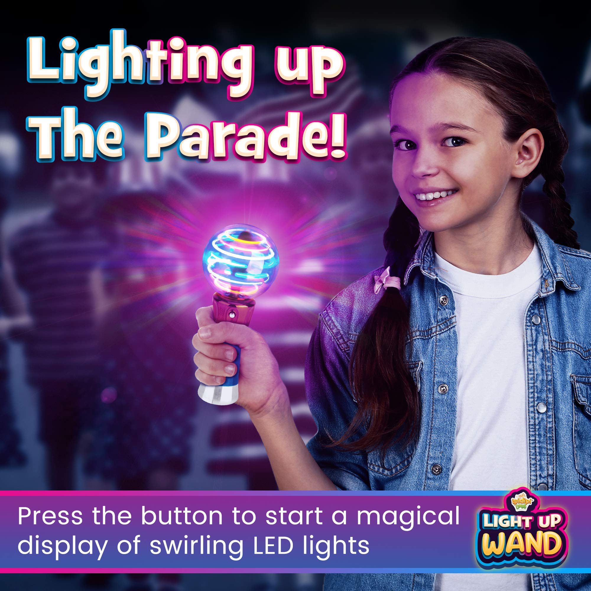 IPIDIPI TOYS Spinning Light Up Wand for Kids - Light Up Spinner Toy, Spinning Globe Toy, Special Needs Sensory Toys for Children with Autism, 4th of July Toys (Pack of 2)