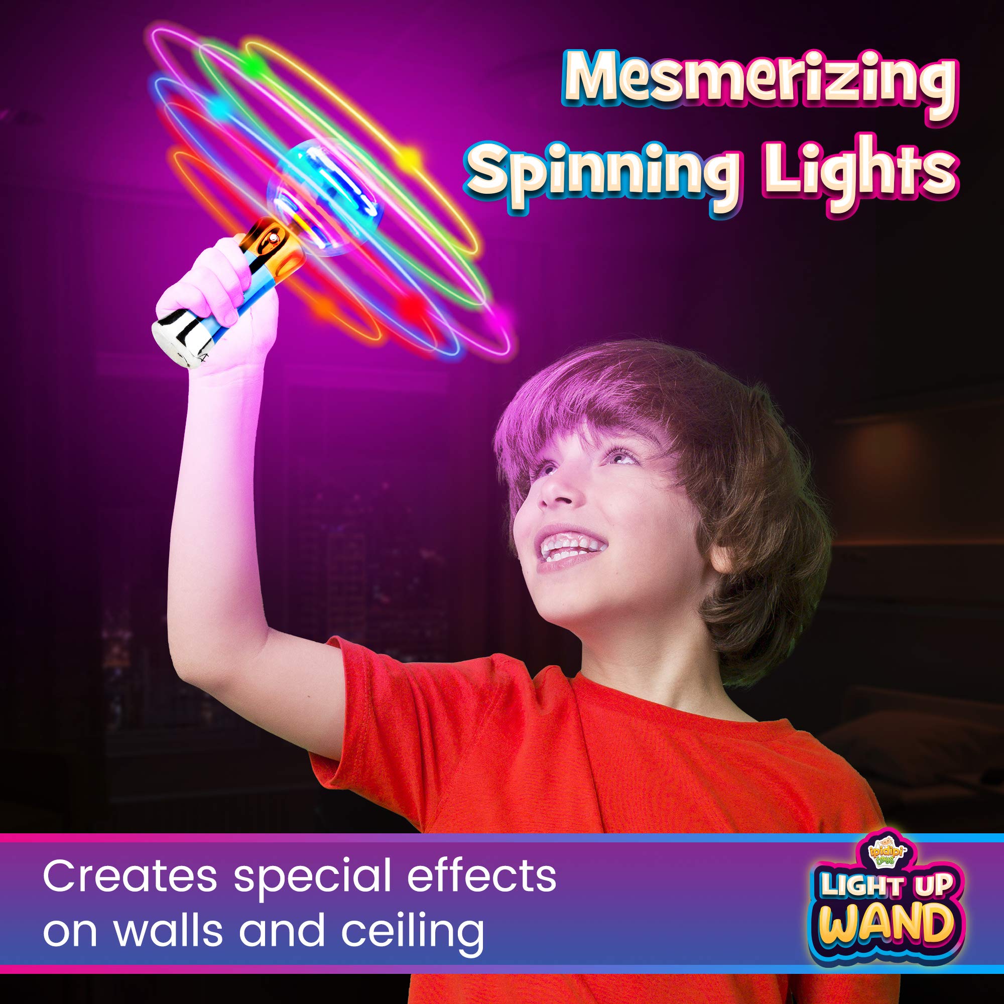 IPIDIPI TOYS Spinning Light Up Wand for Kids - Light Up Spinner Toy, Spinning Globe Toy, Special Needs Sensory Toys for Children with Autism, 4th of July Toys (Pack of 2)