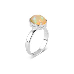 natural ethiopian opal ring - adjustable ring - 4-prong 925 sterling silver ring, handmade, october birthstone, vintage antique jewelry for classy women (sterling silver, us - 7)