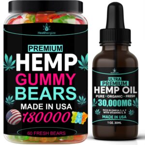 2pack hemp oil and hemp gummies gummy bears combo set-peace and relaxation, relief, soothing, discomfort, sleep-full body high care-made in usa