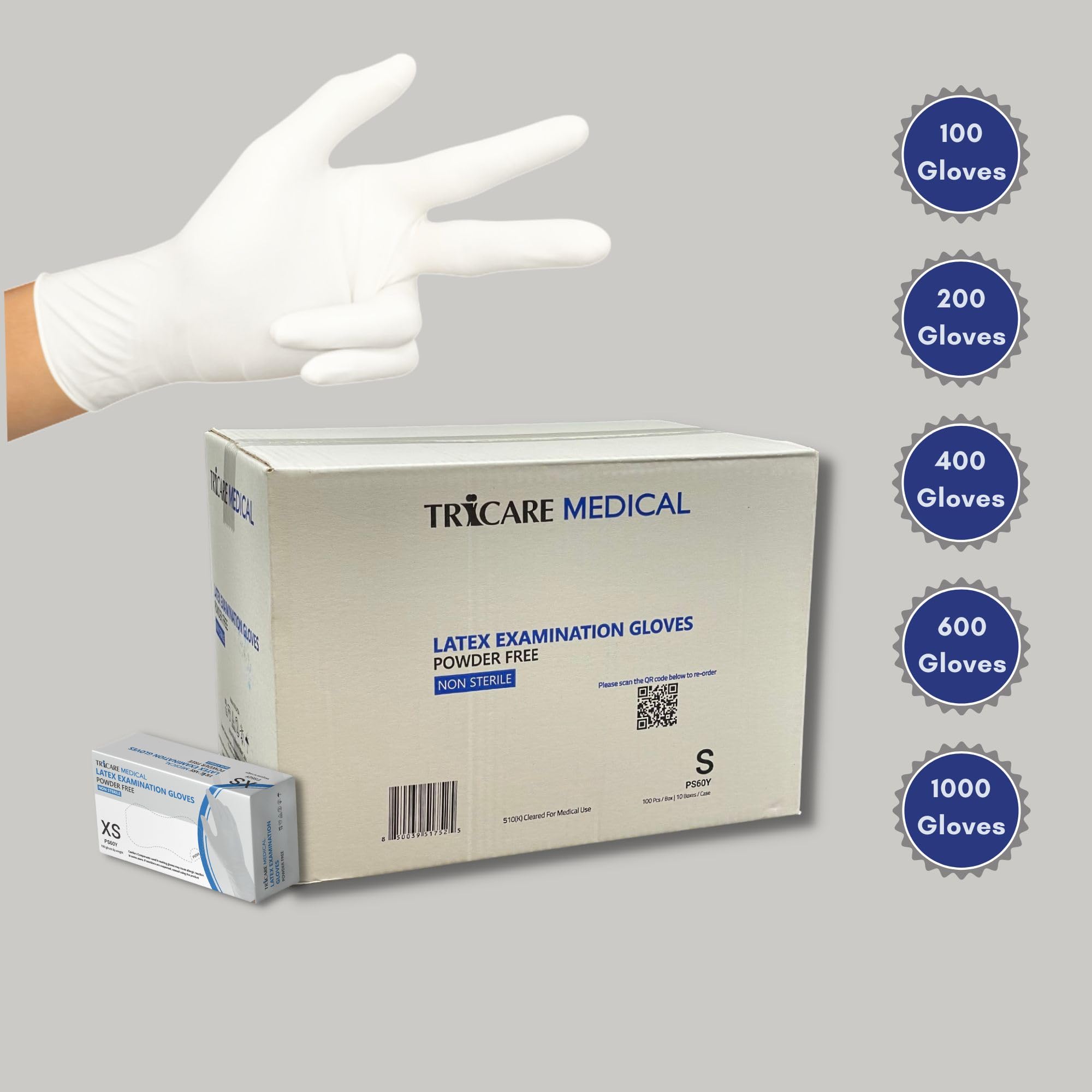 TRICARE MEDICAL Latex Exam Gloves, Disposable, Powder free, 5.5 mil, Medium duty, Natural White, Box of 100 (Large)