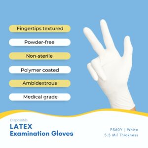 TRICARE MEDICAL Latex Exam Gloves, Disposable, Powder free, 5.5 mil, Medium duty, Natural White, Box of 100 (Large)