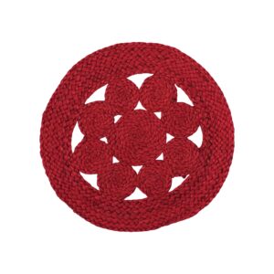 creative co-op 15" round braided jute placemat, red