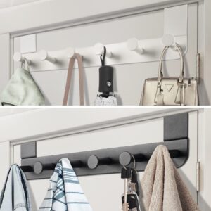 Matte Black Over the Door Bath Towel Rack with 6 Coat Pegs Heavy Duty Closet Door Hanger Towel Holder Behind Door Metal Hooks for Hanging Clothes Robe Back of Door Multi-Use Organizer Bag Rack