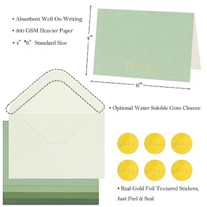 Crisky Shade of Sage Green Thank You Cards (50 Pack) with Craft Envelopes & Stickers Printable Greeting Cards Bulk for Birthday, Baby Shower,Bridal Shower, Wedding, Graduation.