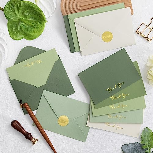 Crisky Shade of Sage Green Thank You Cards (50 Pack) with Craft Envelopes & Stickers Printable Greeting Cards Bulk for Birthday, Baby Shower,Bridal Shower, Wedding, Graduation.