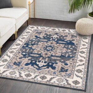 finoren moroccan distressed area rug,stain resistant washable,low pile non-slip rug for living room bedroom dining room kitchen indoor office,room decorative rugs,blue,4x6 feet