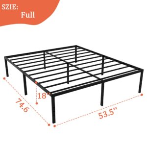 Mavesmog Full Size Bed Frame 18 inch High Metal Platform Heavy Duty Bed Frame Full Sturdy Steel Slat Support Foundation Full Bed Frames, No Box Spring Needed, Under Bed Storage, Easy Assembly