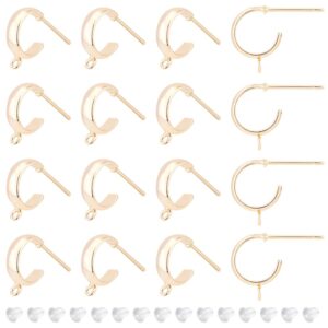 benecreat 16pcs real 18k gold plated stud earring findings, brass half hoop earring hook with vertical loops, 40pcs plastic ear nuts for mother's jewelry earring gift making