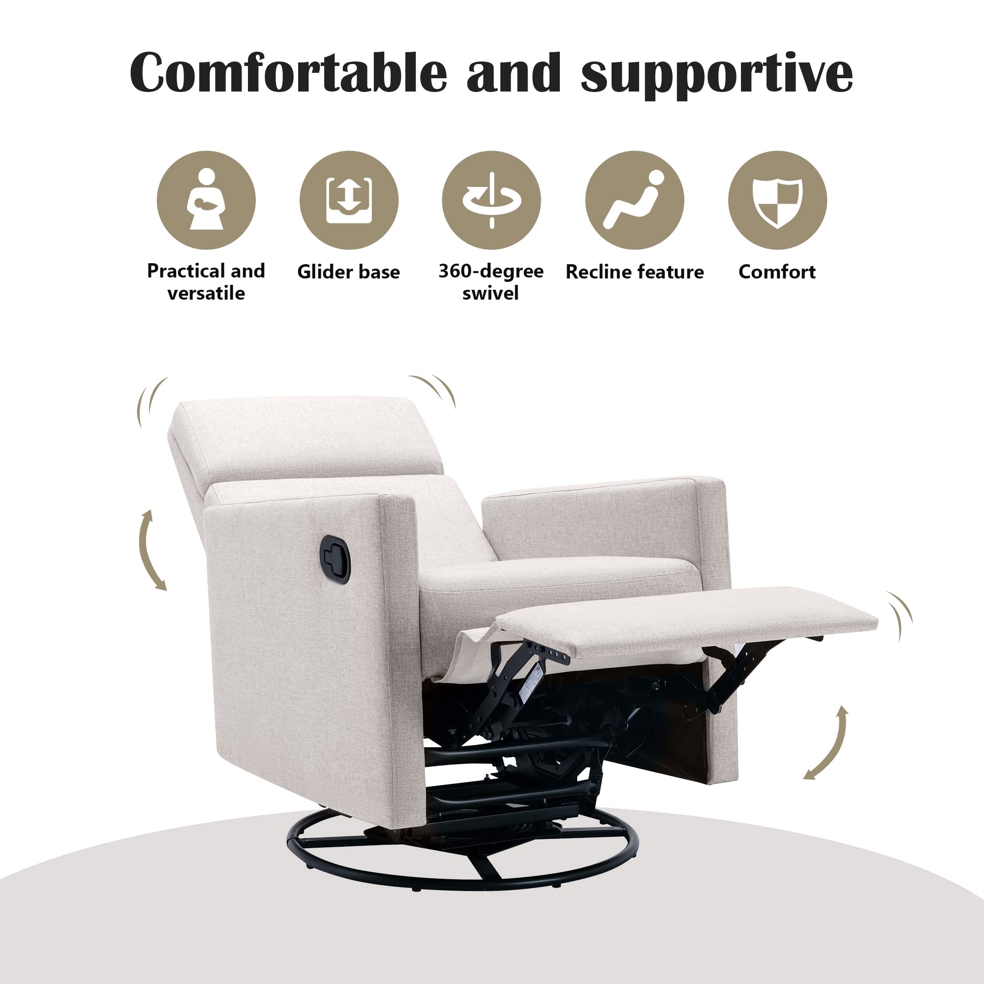 UFINEGO Swivel Rocker Recliner Chair, Manual Glider Recliner, 360 Degree Swivel Reclining Sofa Chair with Adjustable Backrest for Living Room, Apartment