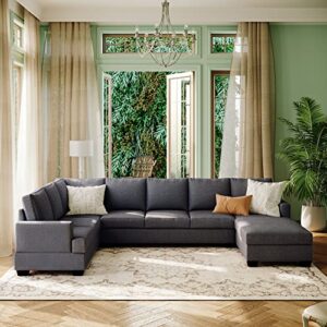 UBGO Living Room Furniture Set,Modern Large Upholstered U-Shape Sectional Sofa, Extra Wide Chaise Lounge Couch, Modular Sleeper Oversized Sofá,for Office, Spacious Space-Grey