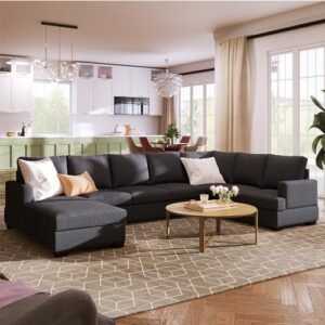 ubgo living room furniture set,modern large upholstered u-shape sectional sofa, extra wide chaise lounge couch, modular sleeper oversized sofá,for office, spacious space-grey