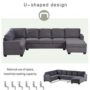 UBGO Living Room Furniture Set,Modern Large Upholstered U-Shape Sectional Sofa, Extra Wide Chaise Lounge Couch, Modular Sleeper Oversized Sofá,for Office, Spacious Space-Grey