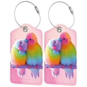 2 pack luggage tag for suitcase, cute unique leather bag tags identifiers privacy cover id label with durable steel loop for women men kids girls travel,bird