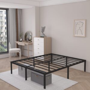 DURISO Full Size Bed Frame 14 Inch High Full Size Platform Heavy Duty Sturdy Metal Steel Max 3500lbs Easy Assembly No Box Spring Needed No Noise Black