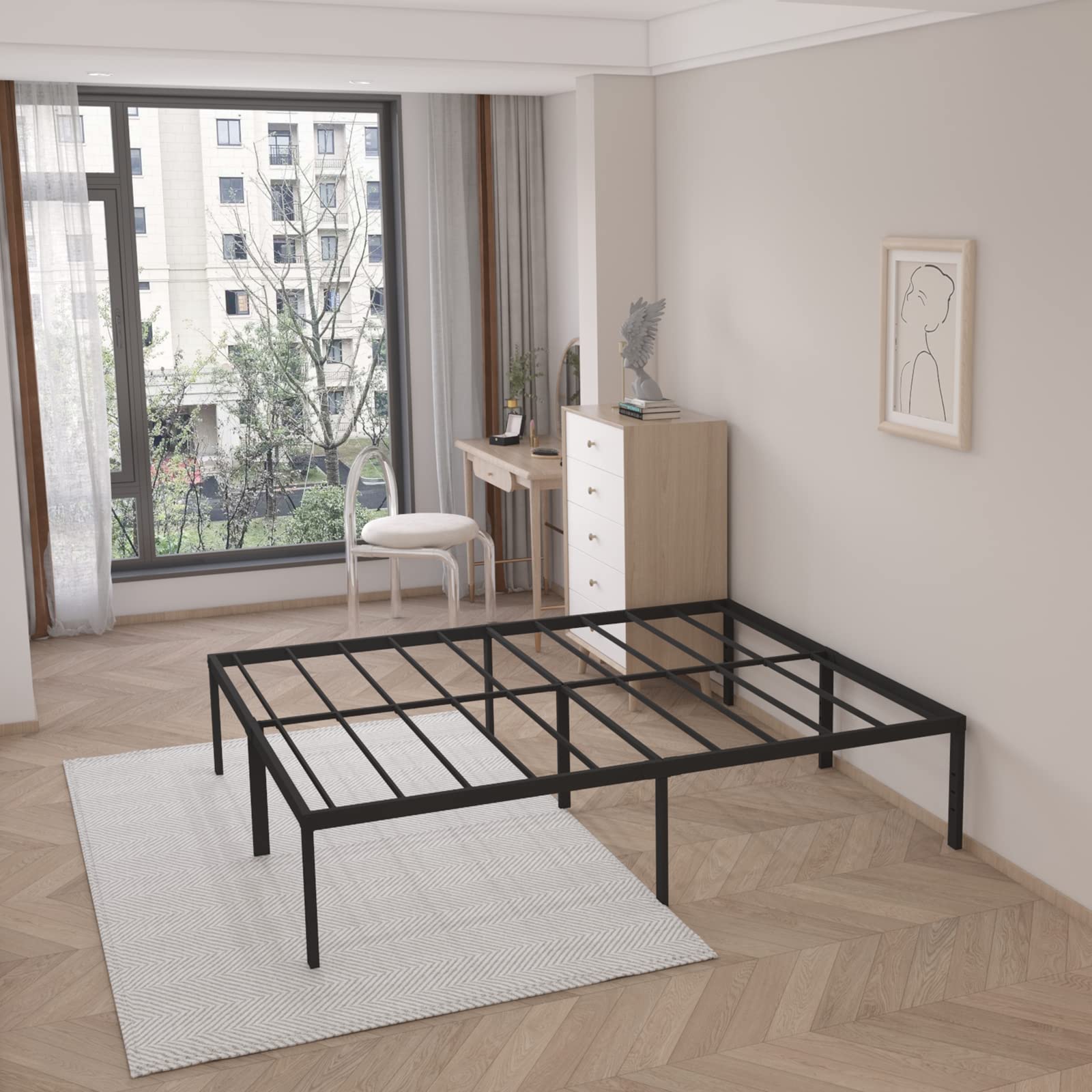 DURISO Full Size Bed Frame 14 Inch High Full Size Platform Heavy Duty Sturdy Metal Steel Max 3500lbs Easy Assembly No Box Spring Needed No Noise Black