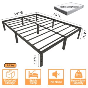 DURISO Full Size Bed Frame 14 Inch High Full Size Platform Heavy Duty Sturdy Metal Steel Max 3500lbs Easy Assembly No Box Spring Needed No Noise Black